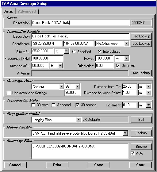 Area Coverage Setup Interface